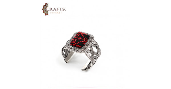 Handmade Metal Open Bangle Decorated with "peasant embroidery"