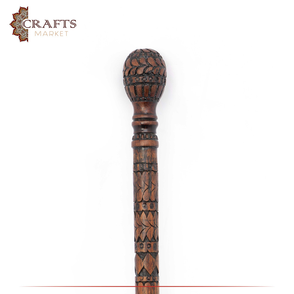 Handmade Dark Brown Wood Walking Cane in "Andalusian" Design