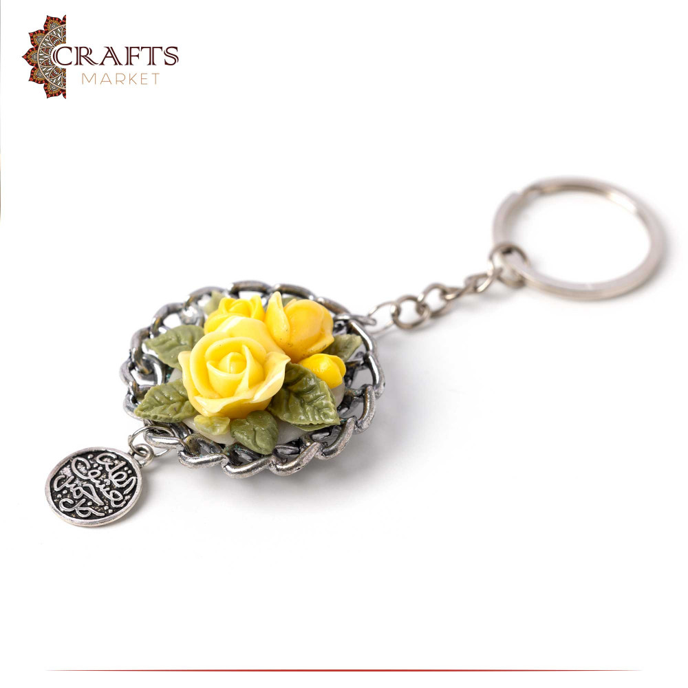 Hand-decorated Metal Keychain with a Ceramic "Roses" Design