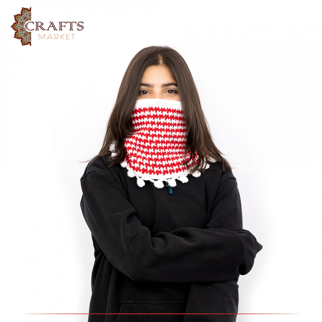 Hand-knitted Duo-Color Wool Closed Winter Scarf with a "Jordanian ...