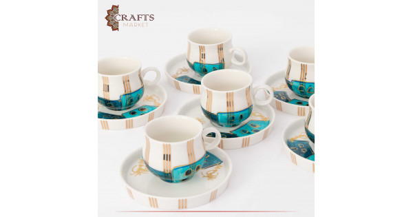 Porcelain Turkish Coffee Set with "Village" Design, 12PCs