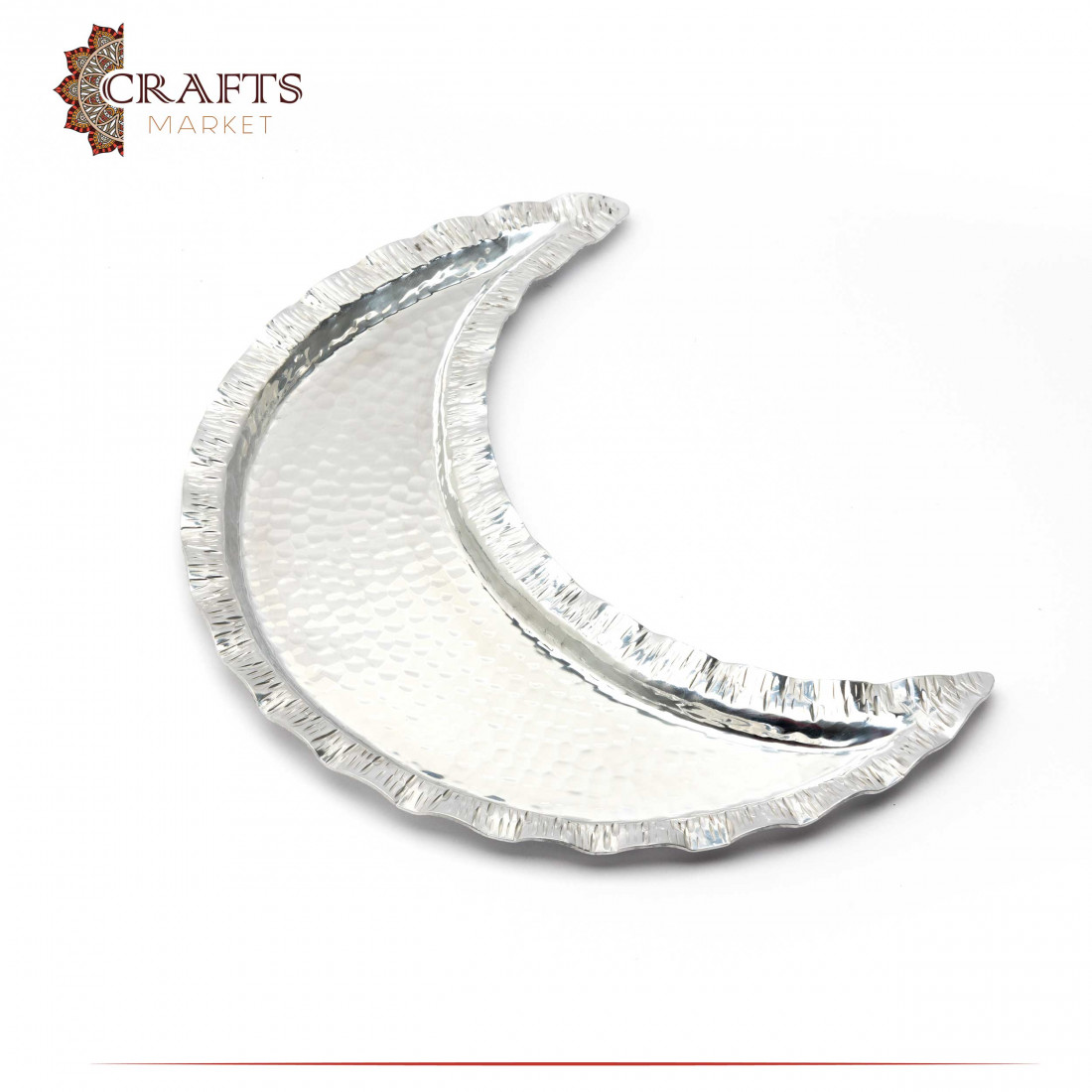 Handcrafted Aluminum Serving Platter with "Crescent Moon" Design