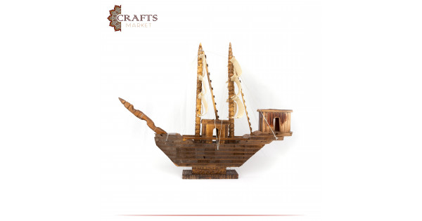 Handcrafted Light Brown Wood anthropomorphic with a "Ship" Design